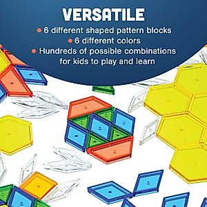 Constructive Playthings Translucent Pattern Blocks, Light Table Manipulatives, STEM Toys, Sensory Play, Create, Build and Design, Color Exploration, Set of 147 Blocks, Toys for Kids 3 Years and Up