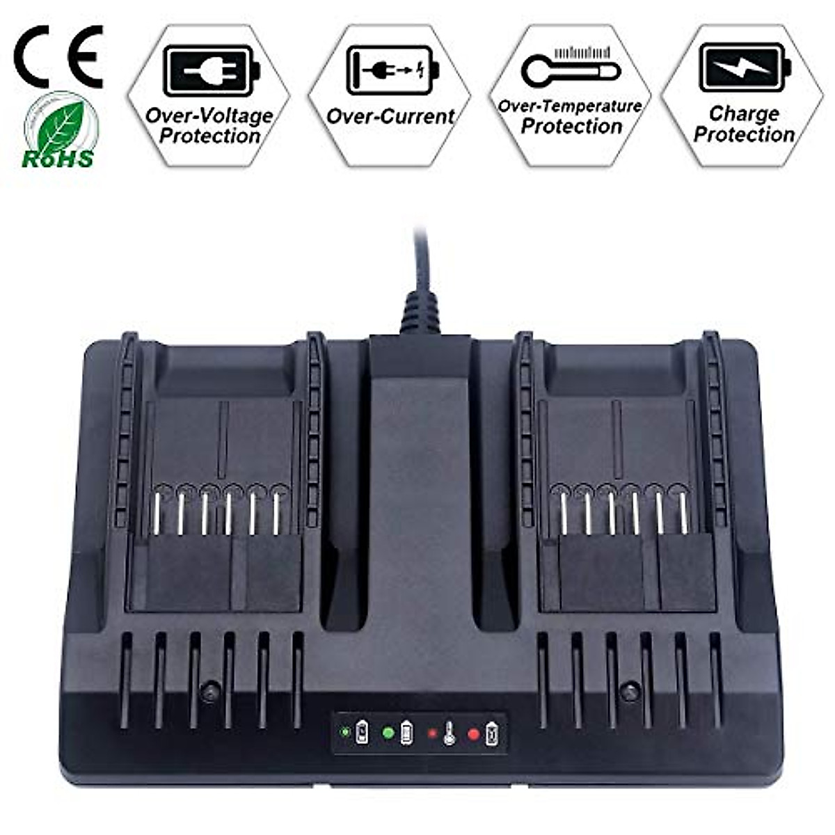 Lasica Replacement for Worx Battery 20V WA3875 Dual Fast Charger Compatible with Worx 18/20 Volt Max Lithium PowerShare Batteries WA3578 WA3525 WA3520 WA3575 WA3512 Charger WA3742 WA3770 WA3881