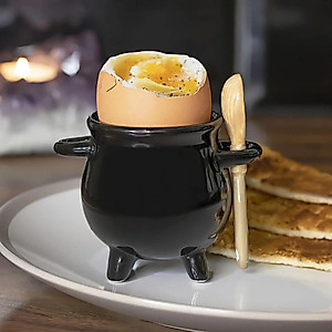 Something Different Adorable Black Cauldron Egg Cup with Broom Spoon - 6.5cm x 9cm x 6.5cm (1 Pc.) - Witchy, Fun & Unique Design - Perfect Novelty Kitchen Accessory Gift