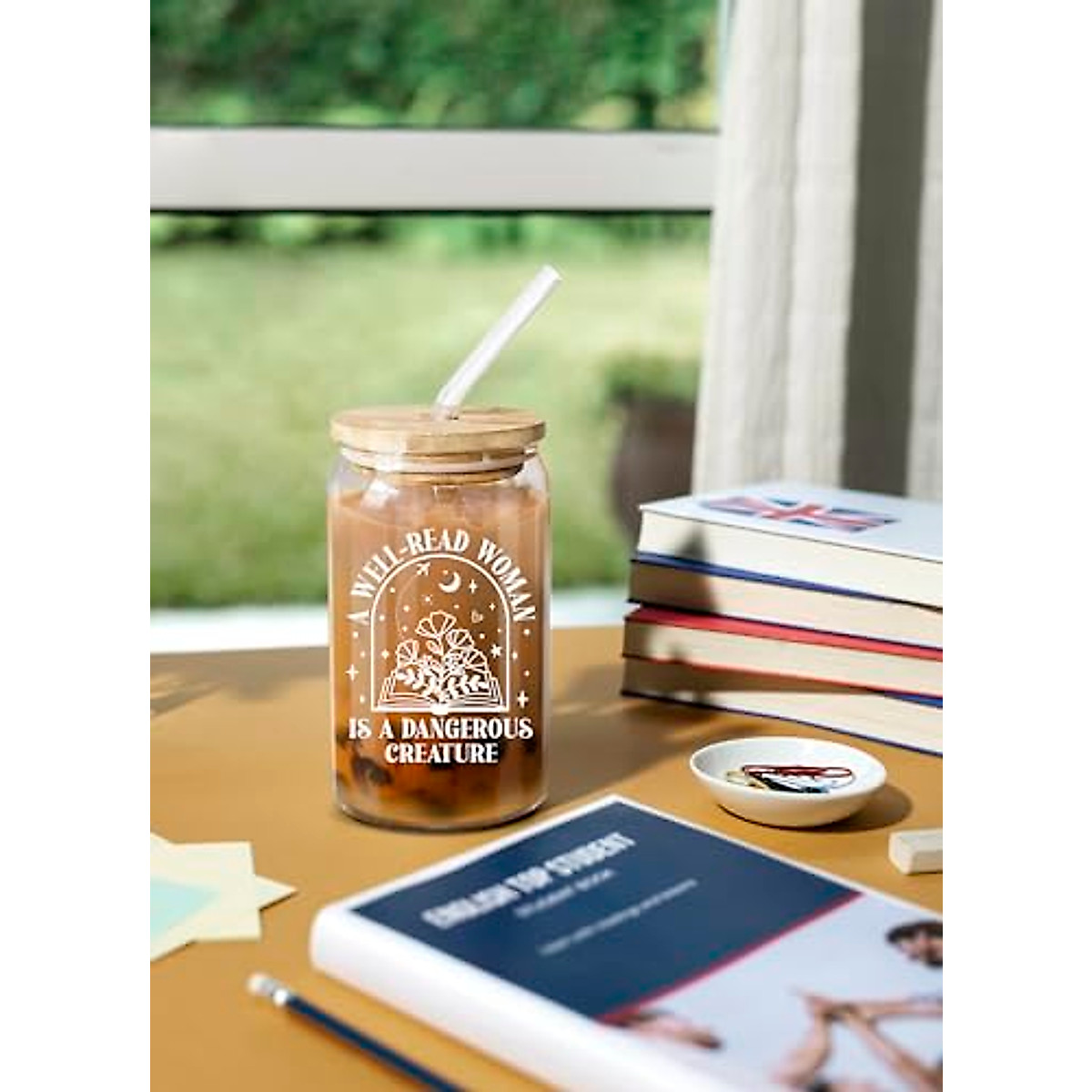 NewEleven Christmas Gifts For Book Lovers - Book Lovers Gifts For Women - Book Themed Gifts for Readers, Librarians, Bookaholics - Birthday Gifts For Women, Her, Best Friend – 16 Oz Coffee Glass