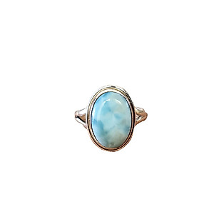 Larimar Ring 925 Solid Sterling Silver, Boho Ring, Oval Shape Gemstone Ring, Women Ring, Gift Ring for Women All US Ring Size (8)