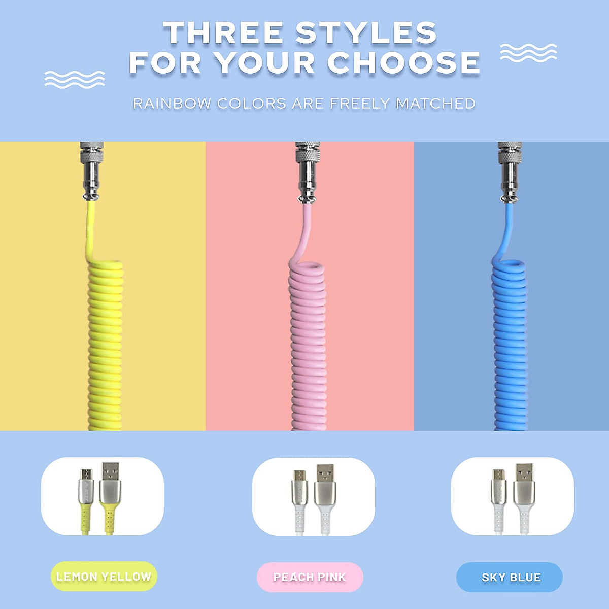 EPOMAKER AJAZZ Detachable Coiled Keyboard Cable Type C to USB-A with Aviation Connector for Mechanical Gaming Keyboard(Blue)