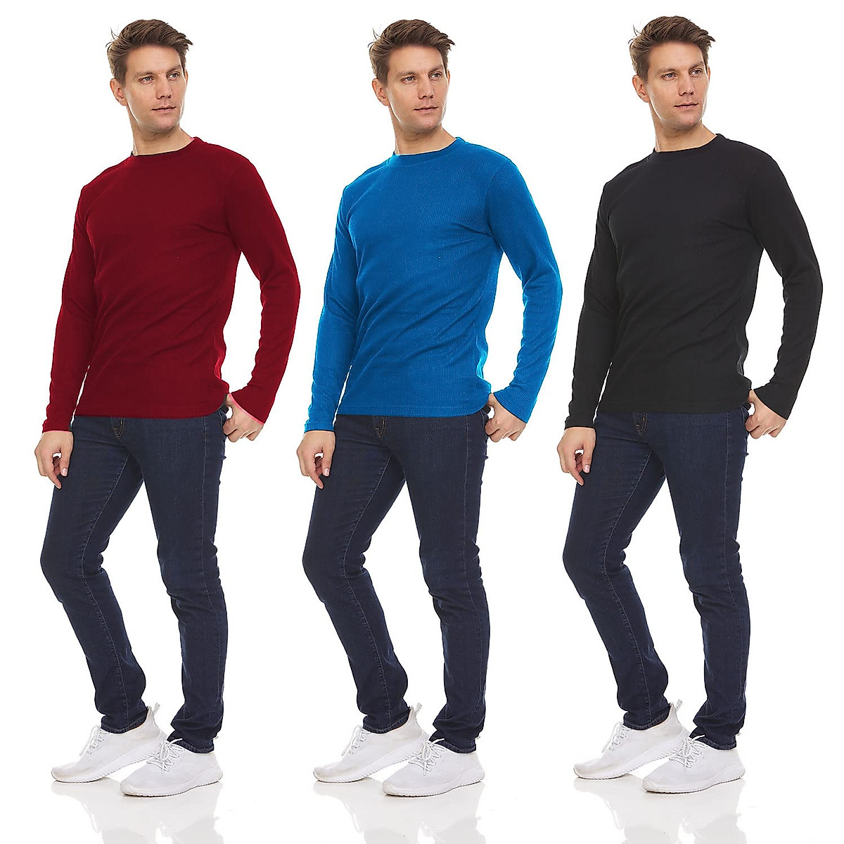 DARESAY 3 Pack: Thermal Long Sleeve Tee Shirt for Men- Henley & Crew Long Sleeve Shirts for Men – Mens long sleeve T Shirts