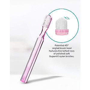 Supersmile New Generation Toothbrush w/ Patented 45° Soft Nylon Bristles - Whitening Tooth Brush w/ Ergonomic Handle Guarantees ADA Recommended Brushing Angle for Adults & Children (Pink)