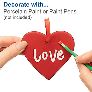 Baker Ross EV5425 Hanging Ceramic Heart Ornaments - Pack of 5, for Kids to Paint, Decorate and Display. Great for at Home Art Crafts