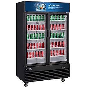 Merchandiser Display Refrigerator, Reach in Beverage Cooler, 41 cu.ft Capacity, 47 1/4" W (2) Glass Swing Door, Auto Defrost, Dukers DSM-41R Black, Commercial Use