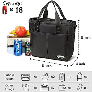 Scorlia Insulated Lunch Bag, Extra Large Lunch Tote Bag With Removable Shoulder Strap, Durable Reusable Cooler lunch Box Bag with Side Pockets, Tall Drinks Holder for Women Men Work, Black