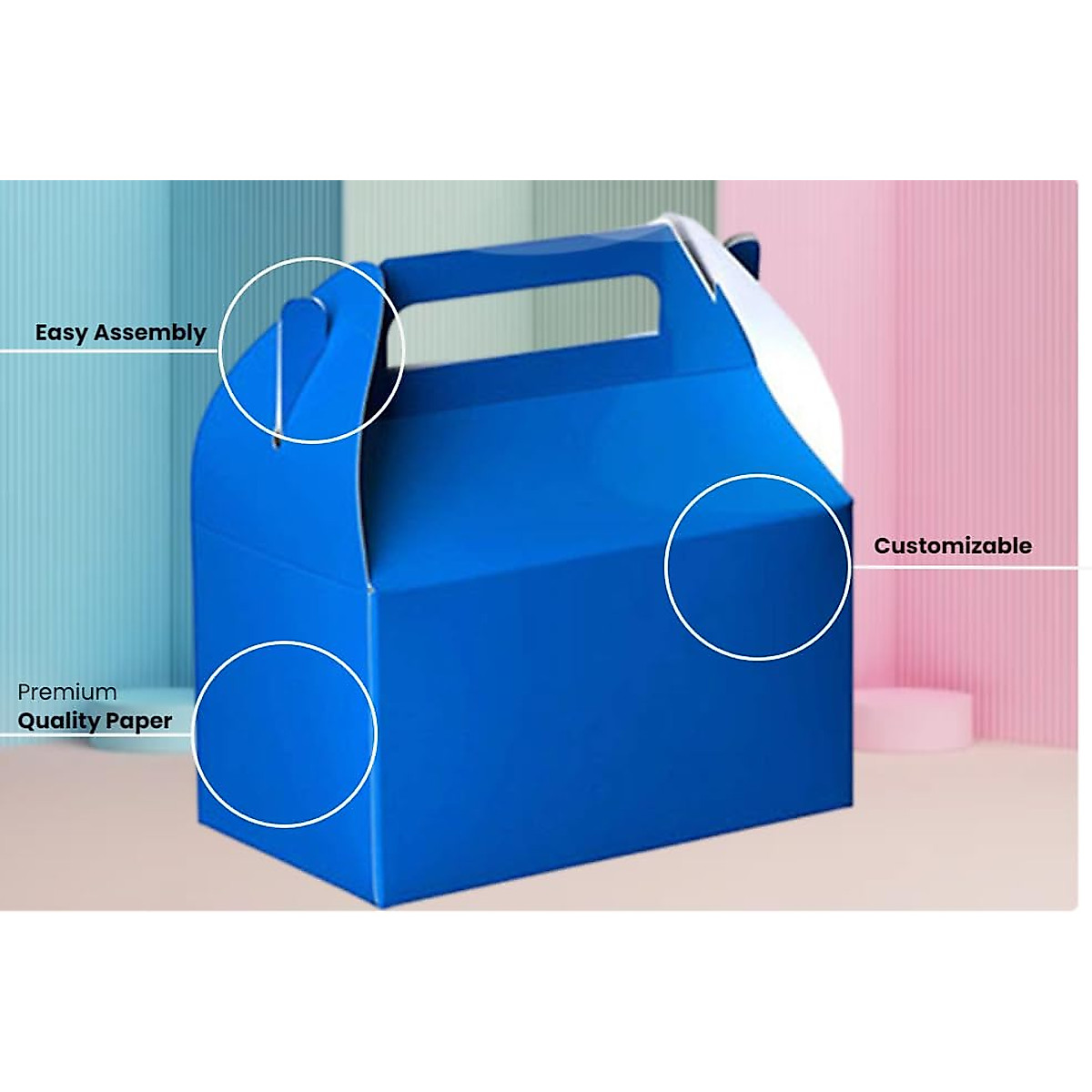 Hammont Party Favors Paper Treat Boxes (10 Pack) Blue Colored Paper Containers & Boxes Treat Container Cookie Boxes Cute Designs Perfect for Parties and Celebrations 6.25" x 3.75" x 3.5"