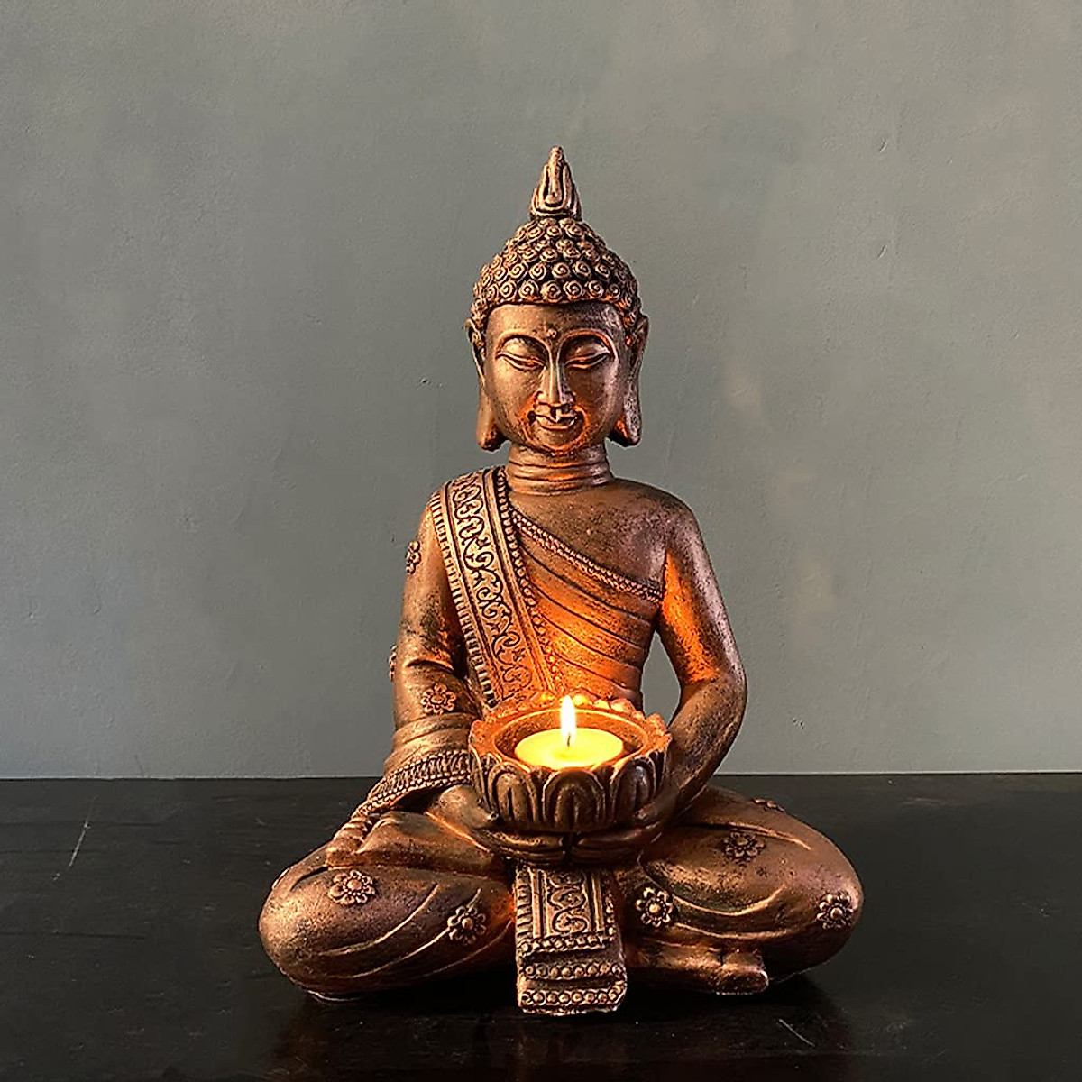 Fenteer Buddha Statue Home Decor Resin Tealight Holder Buddha Figures Room Decor Buddha Candle Holder Garden Sculpture - B
