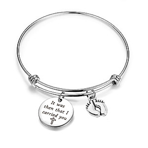 BNQL It was Then That I Carried You Bracelet with Footprints Charm (Silver)