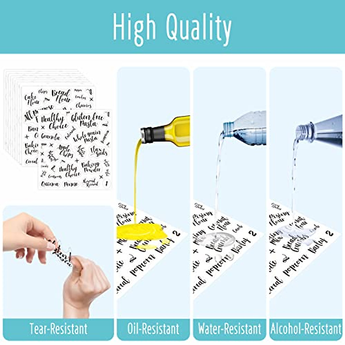 Hebayy 281 PCS Clear Cursive Pantry Labels Set Water Resistant with Customizable Stickers for Food Containers, Jars
