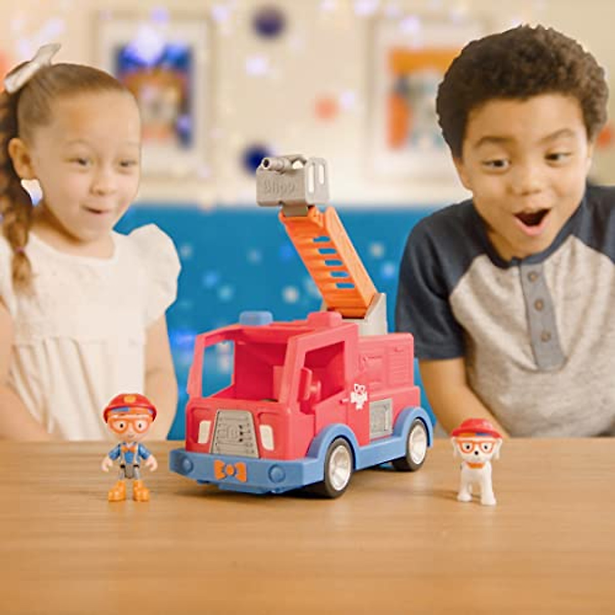 Blippi Fire Truck - Fun Vehicles with Freewheeling Features Including 3 Firefighter and Fire Dog, Sounds and Phrases - Educational Vehicles for Toddlers and Young Kids