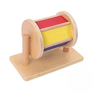 LEADER JOY Montessori Spinning Drum Baby Wooden Toys for 1-3 Year Old with Mirror and Bell for Infant Toddler, Sensory Development Toys Baby Toys Gifts