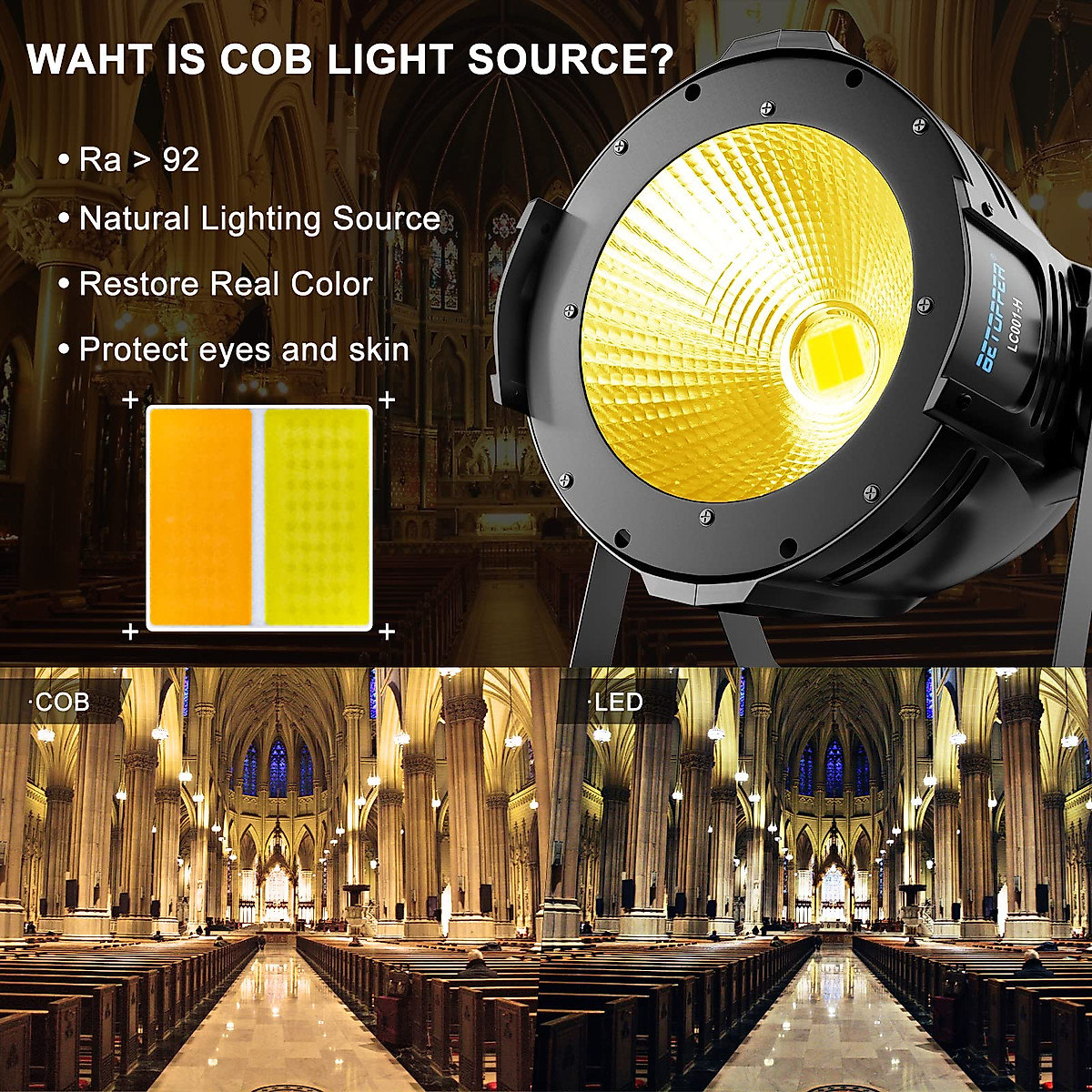 BETOPPER Stage Spotlight, 100W LED DMX Light, Warm & Cold White Spot Light COB Stage Lighting, Strobe Lighting for Church, Parties, Wedding, Theatre, Live Events, Stage etc.(4 Packs)