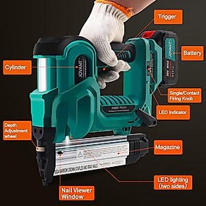 Cordless Brad Nailer w/2-Max Batteries & Charger, 2" Length Nails -18GA 1/4" Narrow Crown Staples, Nail Gun Battery Powered, Staple Gun with 2240pcs Staples & Nails(Jovant)