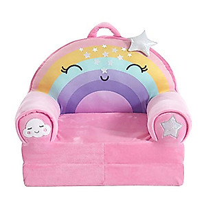Heritage Kids Rainbow Convertible Flip Lounger Foam Chair - Soft Plush Fabric - Ages 3+, Pink