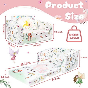 GFU Kids Sofa, 2-in-1 Toddler Chair for Girls, Soft Kids Couch Convertible, Pink Children's Mini Sofa Lounge Chair Fold Out, Perfect for Playroom and Bedroom, Genie