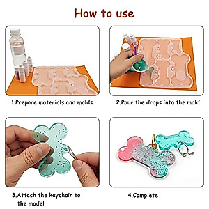 6 PCS Pet Tag Resin Molds, AFUNTA Dog Bone Shaped Tag Silicone Molds Photo Memorial Resin Molds Silicone with 10 Key Rings, for DIY Keychain Pet Tag Pendant Craft