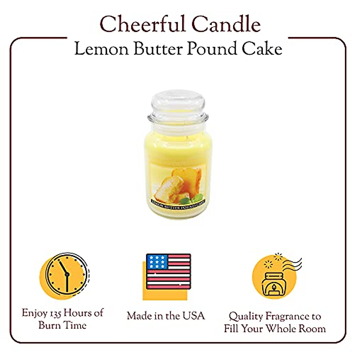 A Cheerful Giver - Lemon Butter Pound Cake Scented Glass Jar Candle (24 oz) with Lid & True to Life Fragrance Made in USA