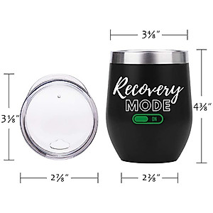 Recovery Mode On 12 OZ Insulated Wine Tumbler,Post Surgery Positive Motivational Gift Idea for Friend With Cancer Mug, With Lid,Custom Personalized Stainless Steel Cup(Black)