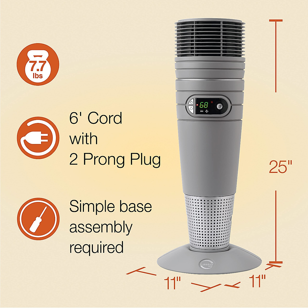 Lasko Heating Space Heater, 25", Grey 6462