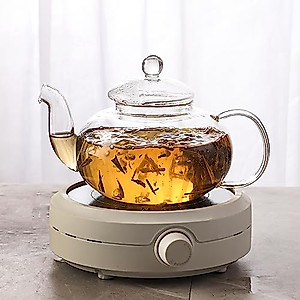 Glass Teapot Set, 40OZ/1200ml Stovetop Safe Glass Tea Kettle with Removable Infuser & Tea Warmer, Tea Cups and Saucers Set of 4, Blooming Tea & Loose Leaf Tea Maker Set for Women