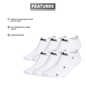adidas Originals Big & Tall Trefoil No Show Socks (6-Pair), White, X-Large