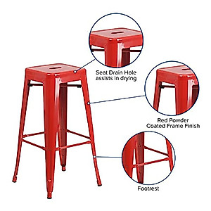 Flash Furniture Commercial Grade 30" High Backless Red Metal Indoor-Outdoor BarStool with Square Seat