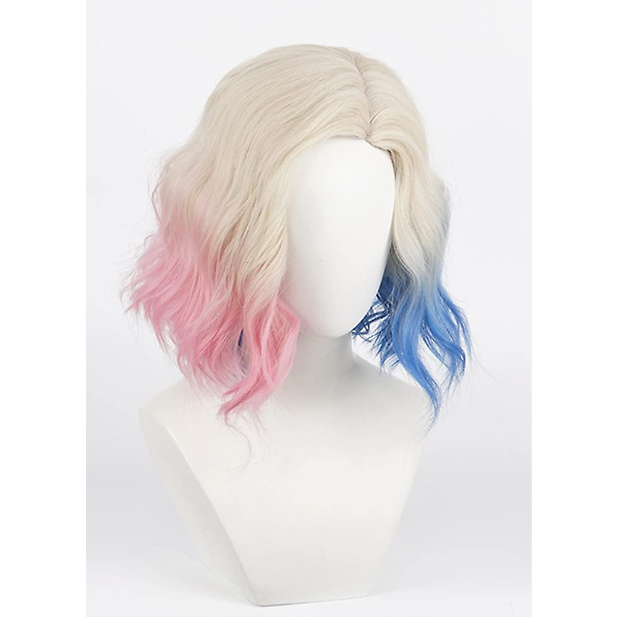 NiceLisa Blonde Short Wave Curly Enid Sinclair Wigs with Pink Blue Hair Women Girls Modern Anime Cosplay Wig Daily Wear Wigs