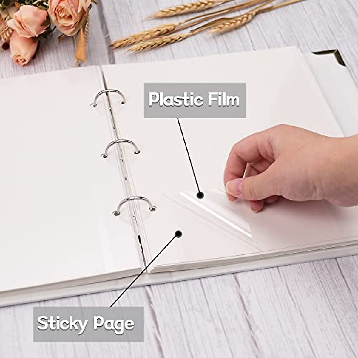Vienrose Photo Album Self Adhesive 40 Pages Hardcover with DIY Scrapbooking Kit 3 Rings Paper Scrapbook for Lover Friends Kids Wedding Black