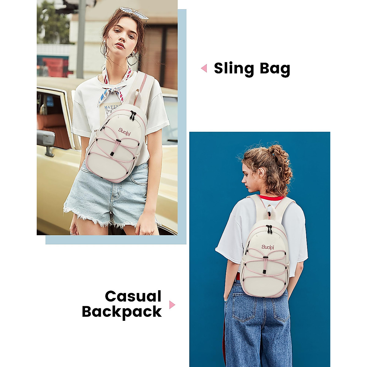 Sucipi Crossbody Sling Bag for Women Convertible Hiking Backpack Trendy Shoulder Bag Chest Bag Lightweight Belt Bag Mini Backpack for Travel Sport