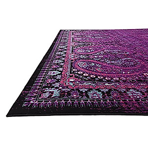 Unique Loom Imperial Collection Paisley, Distressed, Border, Vintage, Modern, Abstract Area Rug, 8 ft x 11 ft 6 in, Lilac/Black