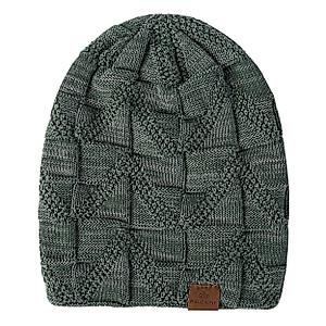 PAGE ONE Mens Winter Slouchy Beanie Warm Fleece Lined Skull Cap Baggy Cable Knit Hat Light Green