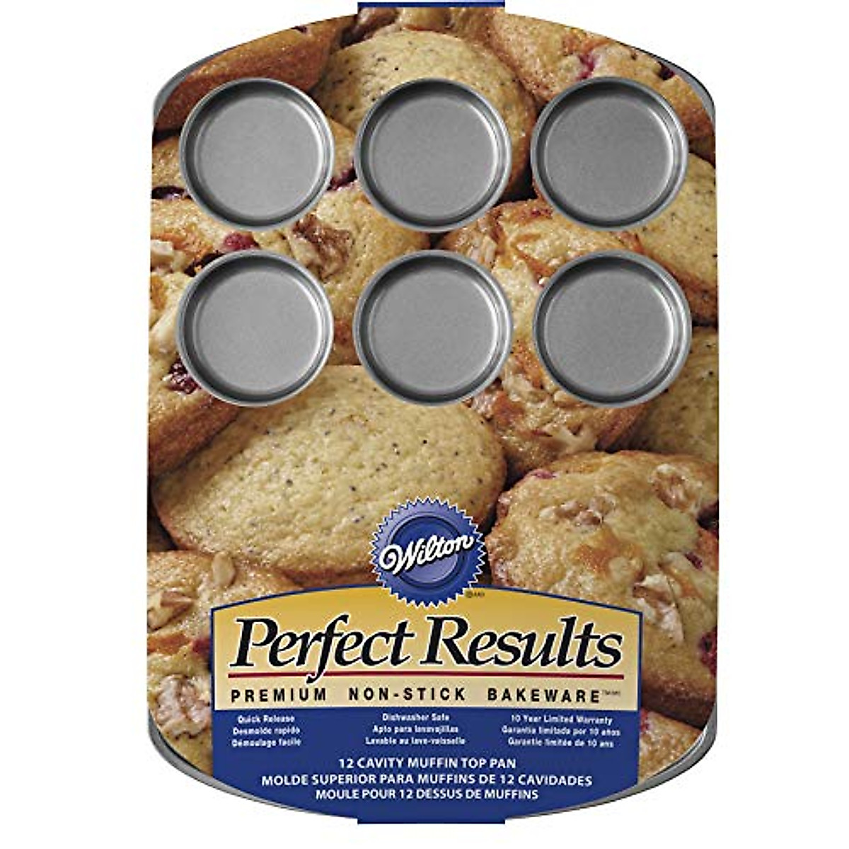 Wilton Perfect Results Premium Non-Stick Bakeware Muffin Top Pan - The Shallow Baking Cups Make Perfect Muffin Tops, Drop Cookies or Whoopie Pie Shells, 12-Cavity, Steel