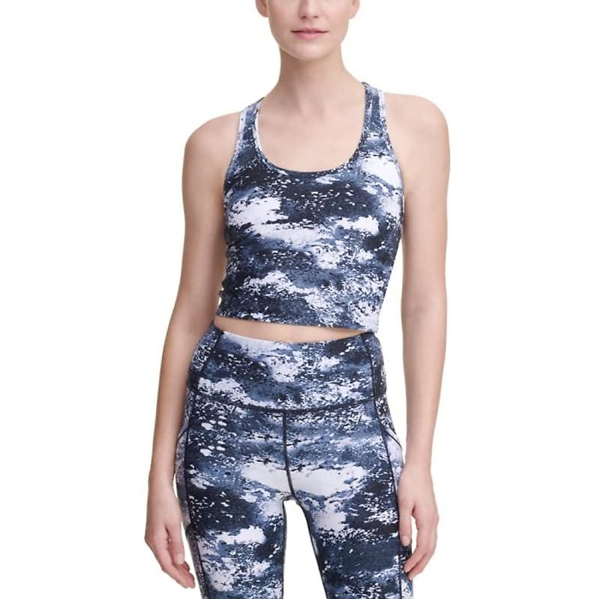 Calvin Klein Performance Women's Printed Racerback Cropped Tank Top (Blue, Small)