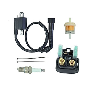 Ignition Coil for Yamaha YXR660 Rhino 660 Grizzly Raptor 660R Big Bear 400,for Kawasaki KFX 400,for Suzuki DRZ400S DRZ400E DRZ400SM Vinson 500 ATV with Starter Solenoid Relay