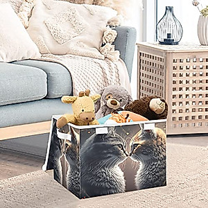 Vnurnrn Collapsible Storage Bin with Lid (Romantic Cats), Foldable Storage Boxes Cube with Lid for Clothes Toys 16.5×12.6×11.8 Inch