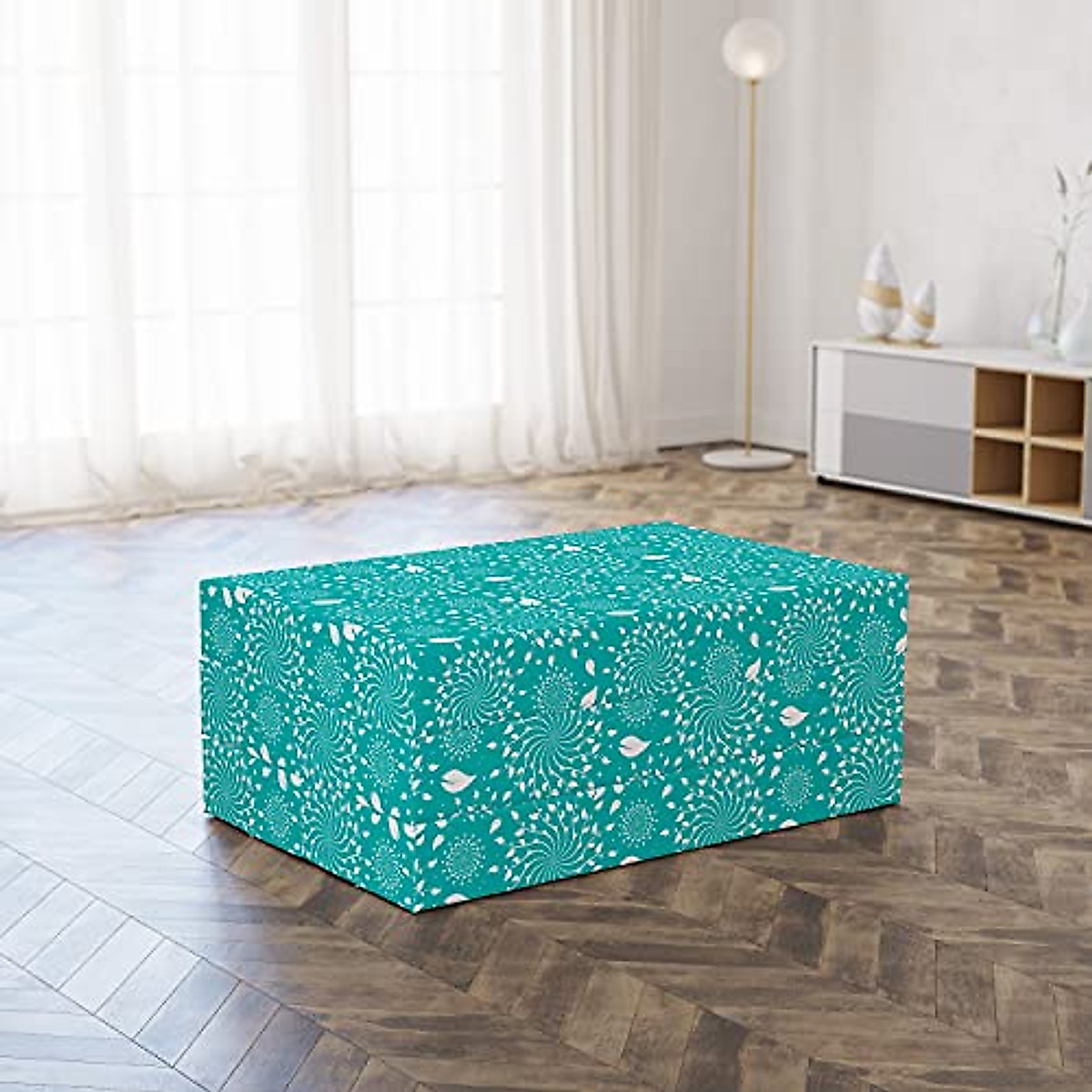 Ambesonne Turquoise Foldable Mattress, Stalks and Dots Vintage, 74.8" x 39.4", Turquoise White