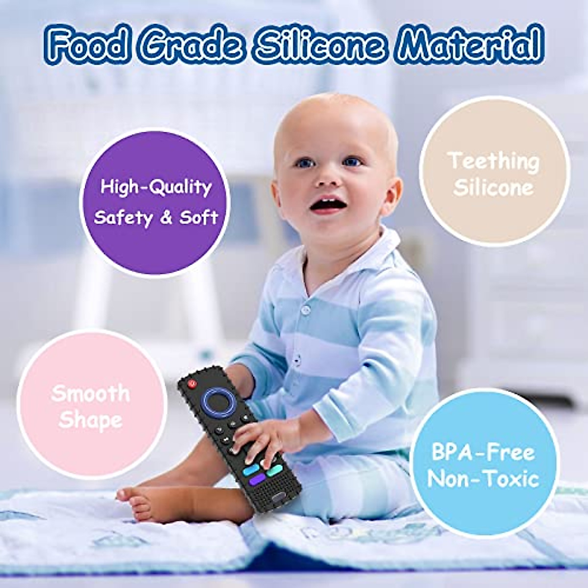 2 Pack SOLIFEGOBLE Silicone Remote Control Teether Toys for Babies s, Boys Girls Baby Chew Teething Toys(Color04)