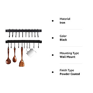 DREAMWENF Kitchen Wall Mounted Hanging Utensil Holder Rack with 10 S Hooks for Hanging Kitchen Utensils Set & Cookware, 16 inch, 2Pcs