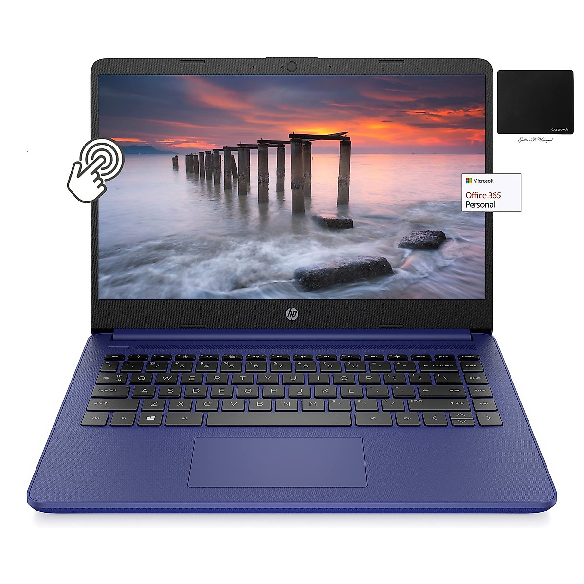 HP 14" Touchscreen Laptop, AMD Dual-Core 3020e, 8GB RAM, 192GB Storage(64GB eMMC+128GB SSD), 1Yr Office, Win 10 Bundle with GalliumPi Mousepad (Blue)