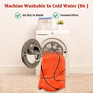 MSYA Basketball Rug, Soft and Fluffy Basketball Rug for Boys Bedroom Microfabric Round Bathroom Rug, Round Area Rug for Living Bathroom Rugs Soccer Decor for Boys Room 31.5 inches (Orange)