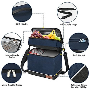 MIYCOO Insulated Lunch Bag for Women Men Leakproof Double Deck Lunch Box Soft Large Lunch bags Cooler Bag Blue