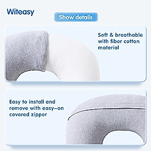Witeasy Nursing Pillow and Positioner, Bottle Breast Feeding Pillows with Removable Cotton Blend Cover (Solid-Gray)