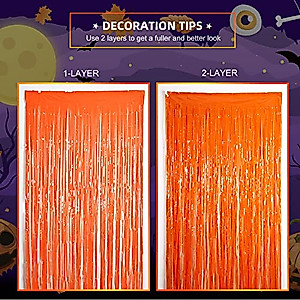 LOLStar Halloween Party Decoration, 3 Pack Orange Photo Booth Props, 3.3 X 6.6 ft Halloween Foil Fringe Curtains, Halloween Party Photo Backdrop, Halloween Streamers for Halloween Party Supplies