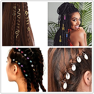 125 Pcs Dreadlocks Loc Hair Jewelry for Women Braids Hair, Crystal Gemstone Pendant Hair Accessories, Gold and Colorful Hair Rings for Braids, Cute Hair Pendants Butterfly Rose Shell and Snake