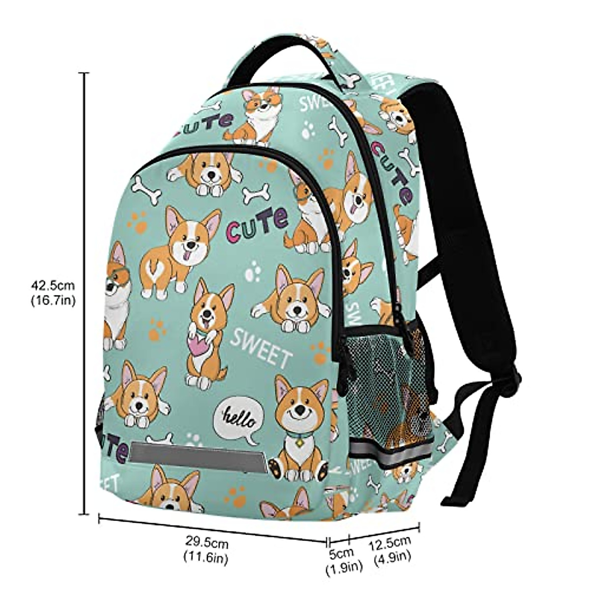ALAZA Cute Dogs Corgi On Blue Backpacks Travel Laptop Daypack School Book Bag for Men Women Teens Kids