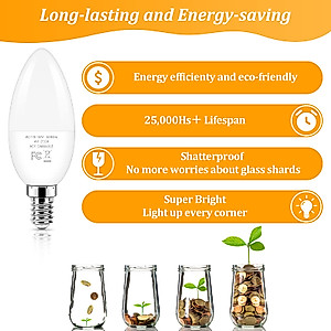 Brightever E12 LED Candelabra 40 Watt Equivalent Light Bulbs, 4W Warm White 2700K Ceiling Fan Bulbs, Chandelier Candle Lights for Wall Lanterns, Pendant Lights, Non-Dimmable, 6-Pack