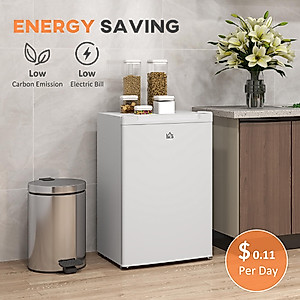 HOMCOM Mini Freezer Countertop, 3 Cu.Ft Compact Upright Freezer with Removable Shelves, Reversible Door for Home, Dorm, Apartment and Office, White