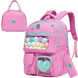 ZBAOGTW Cute Backpack for Girls Aesthetic Backpack Clear, Backpack with Lunch Box Casual Bag Pink Backpack for Elementary School Teens Back to School Supplies